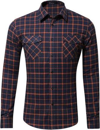 Generic Chemise de bûcheron à carreaux pour homme, coupe classique, à manches longues, en flanelle, à carreaux, style décontracté, pour affaires, bureau, trav