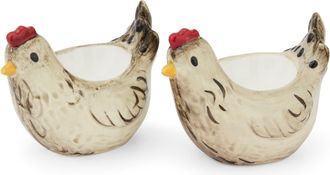 Cooksmart Hen House Lane Eierbecher in Hennenform, britisches Design, handbemalt und gepr&auml;gtes Steingut, rustikaler Landhausstil, 2 St&uuml;ck