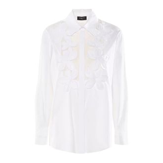 Nenette Femme, Blouses et Chemises, Blanc, Taille: 36 FR Chemise en coton avec panneaux transparents et appliqu&eacute;s floraux