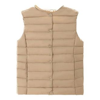 Generic Doudoune sans manches pour femme, l&eacute;g&egrave;re et matelass&eacute;e, compressible, fermeture boutonn&eacute;e, kaki, taille L