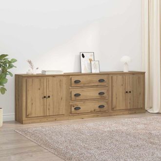 vidaXL vidaXL Buffets avec tiroir 3 pcs Ch&ecirc;ne artisanal 210 x 35,5 x 67,5 cm