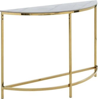 Vente-Unique Console en c&eacute;ramique et acier inoxydable - Effet marbre blanc et Dor&eacute; - CYLIAN de Pascal Morabito