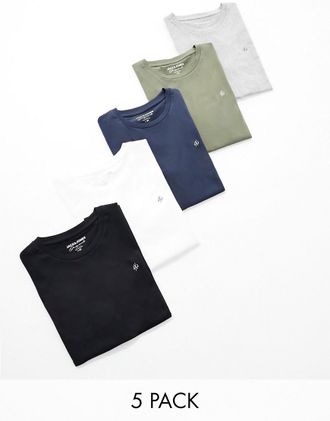 Jack & Jones Lot de 5 t-shirts ajust&eacute;s - Multicolore