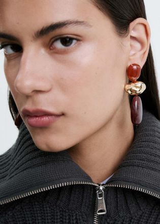 Mango Boucles doreilles pendantes combin&eacute;es en r&eacute;sine or - Femme - Taille unique - MANGO