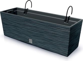 Prosperplast Anthrazitfarbenes Pflanzgefäß mit Behälter und Aufhängehaken, Kollektion FURU, 58 x 18 x 19,5 cm, Fassungsvermögen 12 L