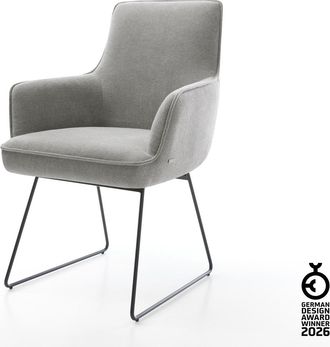 DELIFE Esszimmerstuhl Heira-Flex mit Armlehnen Strukturstoff Soft Grau Kufengestell Schwarz Taschenfederkern, Esszimmerst&uuml;hle