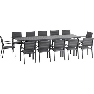 OUTSUNNY Ensemble de jardin 12 personnes chaises empilables table extensible 200/300L cm alu. textil&egrave;ne gris