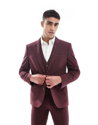 Asos Veste de costume ajustée - Bordeaux-Marron