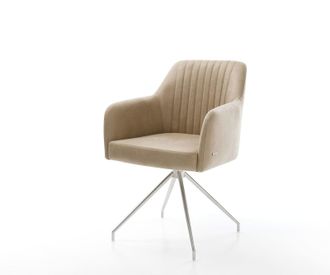 DELIFE Esszimmerstuhl Greg-Flex Mikrofaser Beige Vintage Kreuzgestell konisch Edelstahl Taschenfederkern, Esszimmerst&uuml;hle