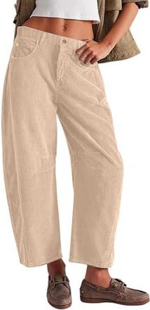 Generic Pantalon Ample en Velours C&ocirc;tel&eacute; pour Femme, Pantalon Taille Mi-Haute en Velours C&ocirc;tel&eacute;, Pantalon Court &agrave; Taille &eacute;lastique, Pantalon Large D&eacute;contract&eacute;