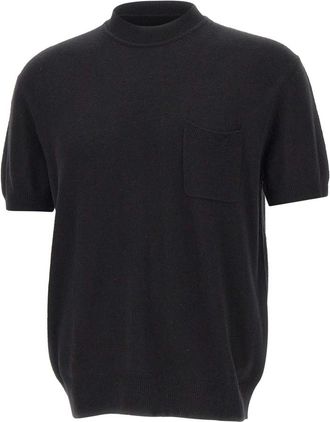Paolo Pecora Homme, Tops, Noir, Taille: S Pull en soie &agrave; manches courtes et col rond
