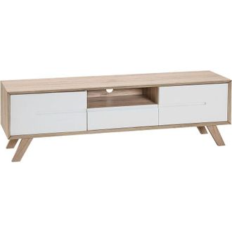 Beliani Beliani - Meuble Tv en Imitation Bois Clair avec un Tiroir et 2 Portes Banches Mat Pieds en Bois de Pin 45 cm de Hauteur
