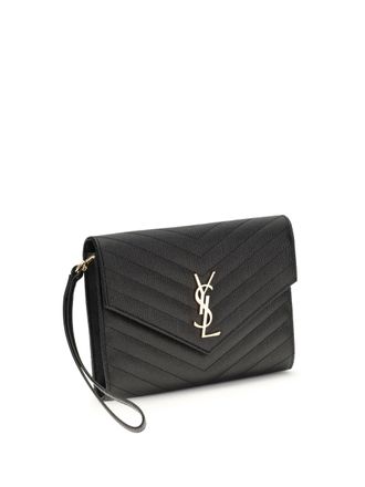 Saint Laurent Womens Leather Clutch Nero Calf Bos Taurus Beauty Cases