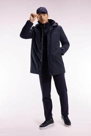 Eden Park Imperm&eacute;able Long En Nylon Marine &Agrave; Capuche Amovible