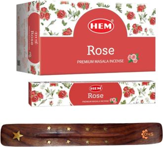 DHS HEM ROSE Masala Räucherstäbchen, Full Pack of 12 Each 15gms with DHS incense stick holder for Yoga, Meditation, Healing, Spirituality, Aromatherapy, I