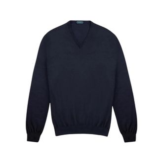 Zanone Flexwool V-neck Pullover - - Knitwear - Herren - Blau - 3XL