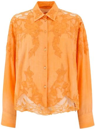 Ermanno Scervino Femme, Blouses et Chemises, Orange, Taille: 34 FR Chemise Brod&eacute;e avec D&eacute;tails Transparents