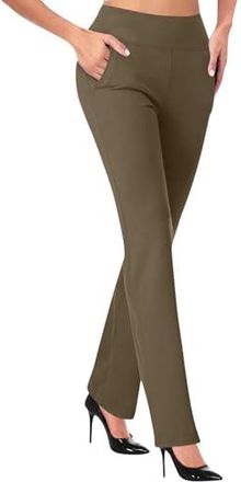Generic Pantalon habill&eacute; extensible et droit pour femme avec grande taille standard pour le travail, les affaires et le yoga, marron, XXL