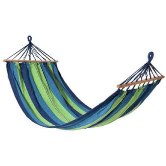 Trade Shop Trade Shop Traesio - Trade Shop - H&auml;ngematte 200 x 100 cm Stoff blau/gr&uuml;n gestreift mehrfarbig Camping Garten 65203A