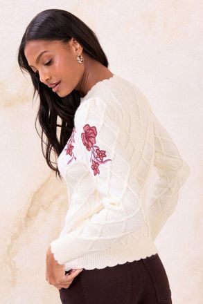 Lipsy Strickpullover Lipsy Strickpullover, Zopfmuster und Stickerei (1-tlg)