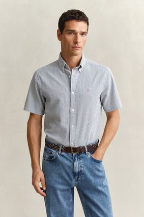 GANT Herren Kurz&auml;rmliges Seersucker-Hemd mit Streifen (XXXL) VINTAGE Blau