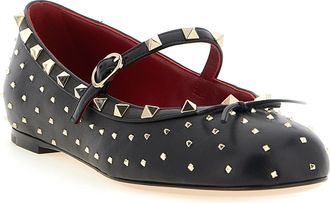 Valentino Garavani Rockstud Lamb Leather Ballet Flat - Black