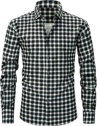 Generic Chemise &agrave; manches longues pour homme - Coupe droite - Chemise de loisirs boutonn&eacute;e - Chemise de travail - Chemise stretch respirante - Col &agrave; revers - 
