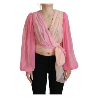 Dolce & Gabbana Rosa Seiden Wickelbluse mit Langen &Auml;rmeln - - Blouses & Shirts - Damen - Rosa - XS