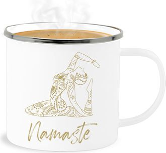 Shirtracer Emaille Becher Blechbecher - Tassen - Namaste Yoga Geschenk Mandala - 300 ml - Weiß Silber - joga tasse meditation geschenke fans für alles motiven mi