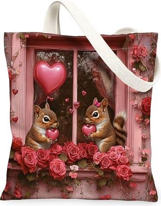 Generic Sac fourre-tout en toile de Saint-Valentin avec motif h&eacute;risson pour faire du shopping, 33 x 38,1 cm, motif couple danimaux, sac d&eacute;picerie r&eacute;utilisable