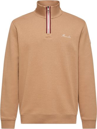 Moncler Moncler Embroidered Logo Polo Neck Sweatshirt, Men, Beige, Size: Xxl