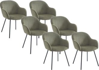 Vente-Unique Lot de 6 chaises avec accoudoirs en velours côtelé et métal noir - Kaki - MARENZIA