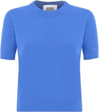 Alpha Studio Femme, Pulls, Bleu, Taille: 40 FR Girocollo Crop Retro