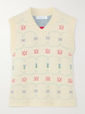 Calle Del Mar Pull Sans Manches En Cachemire Et Soie Mélangés Jacquard - Jaune