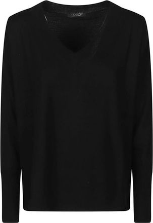 Aragona Femme, Pulls, Noir, Taille: 40 FR Long Sleeve Over V-Neck Sweater