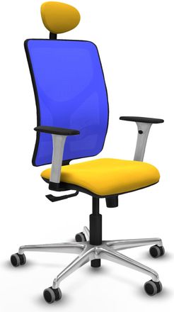 Piqueras y Crespo B&uuml;rostuhl mit hoher R&uuml;ckenlehne, mit wei&szlig;en und schwarzen Armlehnen, h&ouml;henverstellbare Lendenwirbelst&uuml;tze und festes Kopfteil, Blau/Gelb