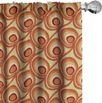 Abakuhaus Burnt orange Vorhänge, Gardinen, Retro Gekritzel-Kreise, Fensterbehandlungen für Wohnzimmer Schlafzimmer Dekor, 2 Stück 75 cm b x 175 cm h, Mehrfarbig
