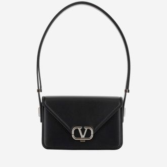 Valentino Garavani Womens Letter Bag Black Calf Leather - Bos Taurus Shoulder