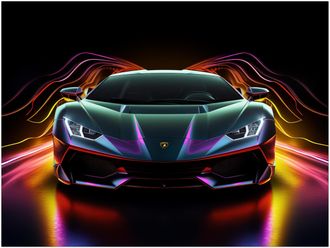 Generic Auto Poster - Lamborghini Aventador Neon Sportwagen Kunstdruck Illustration Wandbild P486N (40x30 cm)