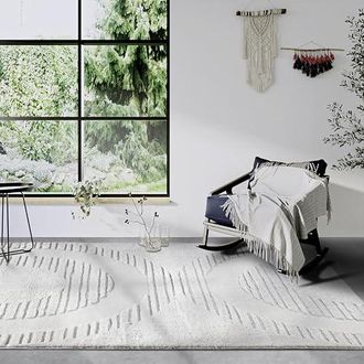 Elle Decoration Hochflor Teppich Bartoux - Moderner Wohnzimmerteppich, Langflor Shaggy, Modernes Muster, Flauschig Weich Boho für Wohnzimmer, Schlafzimmer 