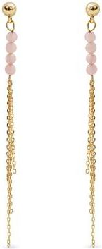 Singularu Boucles doreilles Falling Fairy. Laiton avec finition plaqué or 18 kt. Longues avec pierres naturelles roses. Bijoux pour femme