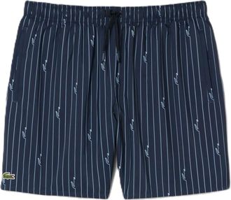 Lacoste Homme, Maillots de bain, Bleu, Taille: L Mid Length Crocodile Print Swim Trunks