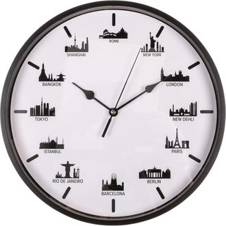 Out of the Blue Glas-Wanduhr Skylines - Urbanes Stadt-Motiv - Hochwertiges Glasgeh&auml;use - Ma&szlig;e 30 &times; 30 &times; 3,8 cm - F&uuml;r 1 Mignon-Batterie (AA) - In Geschenkbox