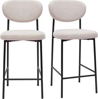 Miliboo Tabourets de bar fixes en tissu effet velours textur&eacute; beige H65 cm (lot de 2) BREKA