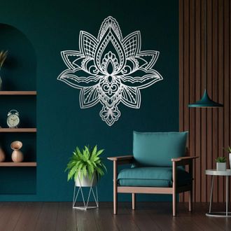 Generic Metall-Wanddeko Lotusblume Boho-Dekor, Lotus-Dekor, Blumensilhouette zum Aufh&auml;ngen, Yoga-Studio (Silber, 27x28|67x70 cm)
