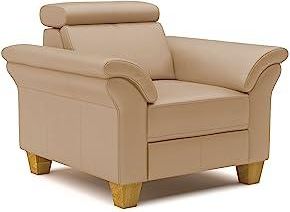Cavadore Echtleder-Sessel Ammerland / Sessel im Landhaus-Stil mit Federkern + Kopfteilverstellung / 101 x 84 x 93 / Leder Beige