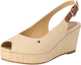 Tommy Hilfiger Sandales Compens&eacute;es Femme Iconic Elba Sling Back Talon Compens&eacute;, Beige (Harvest Wheat), 38