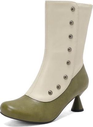 Generic Bottines &agrave; bout rond pour femme - Style vintage victorien - Avec fermeture &eacute;clair clout&eacute;e, Vert, 37.5 EU
