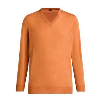 Kiton Seiden Kaschmir V-Ausschnitt Pullover - - Knitwear - Herren - Orange - XL