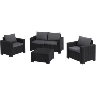 Keter Salon de jardin 4 places California : Canap&eacute; 2 places + 2 fauteuils + Table basse - Anthracite Keter